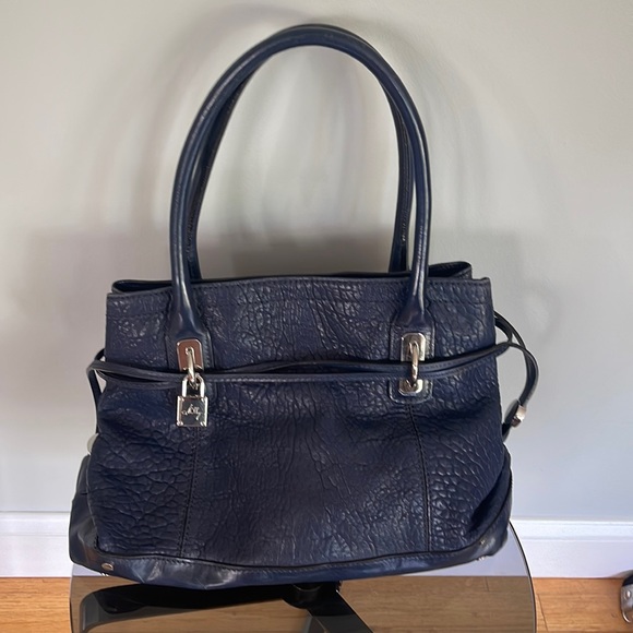Milly | Bags | Super Stylish Navy Blue Leather Tote Bag From Milly ...